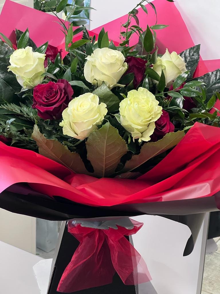 6 white roses 6 red roses - Sunnybank Flowers